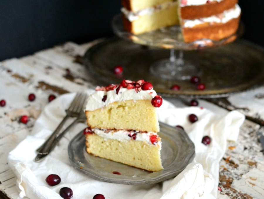 Fluffy White Cake Recipe with Whipped Cream & Cranberries | The ...