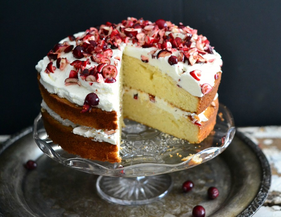 Fluffy White Cake Recipe with Whipped Cream & Cranberries | The ...