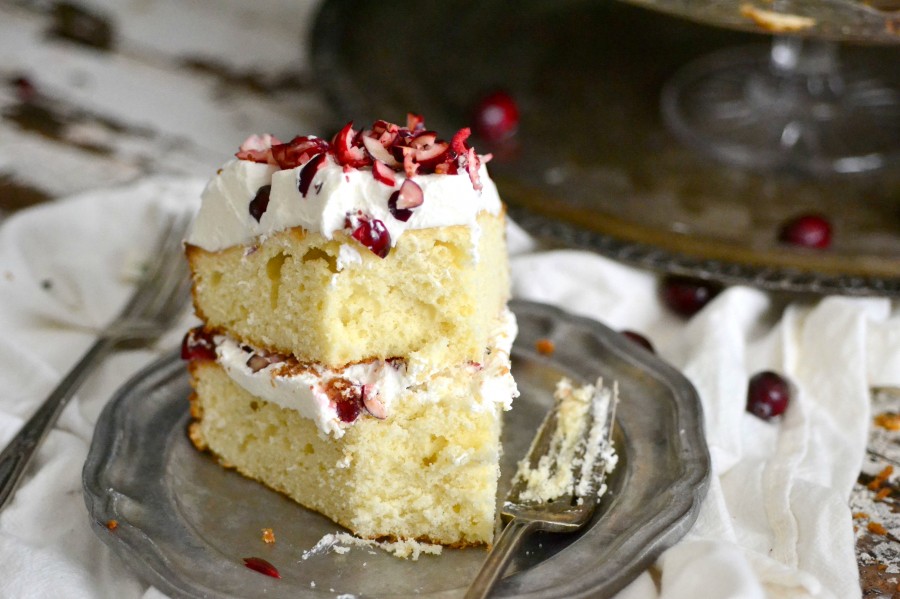 Fluffy White Cake Recipe with Whipped Cream & Cranberries | The ...