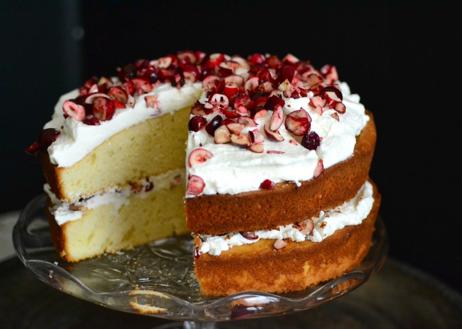 Fluffy White Cake Recipe with Whipped Cream & Cranberries | The ...